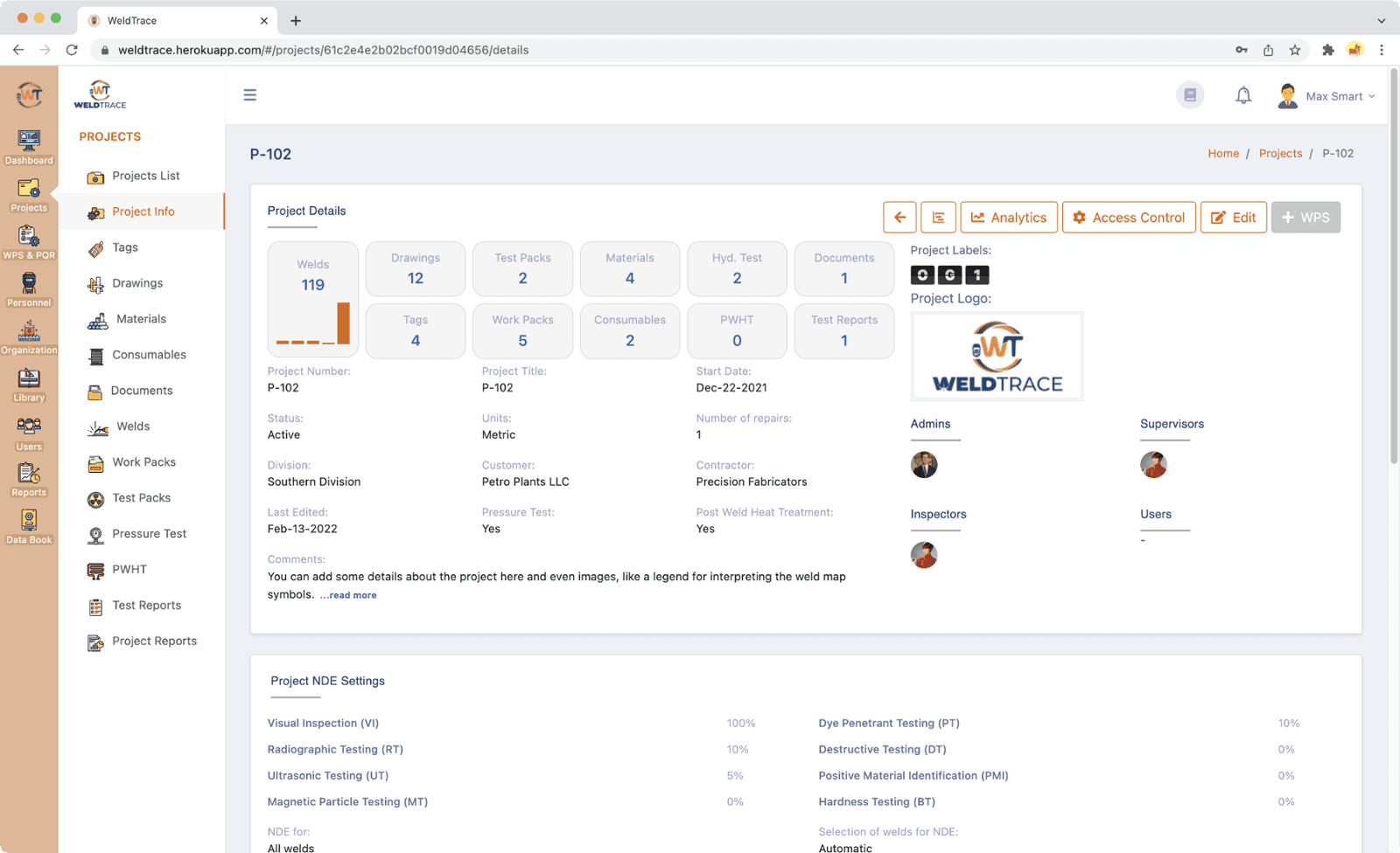 Welding project software - WeldTrace